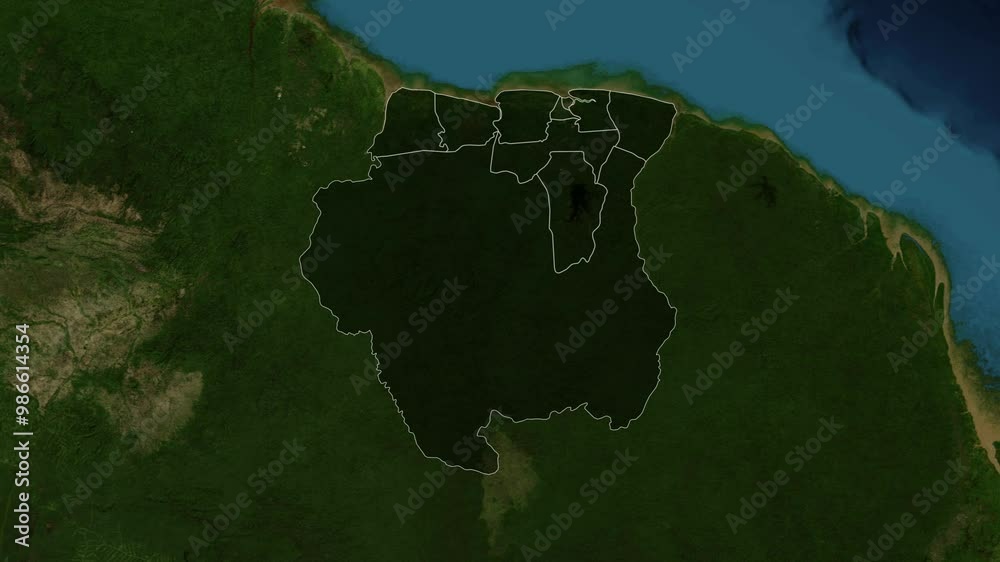 Zoom from Earth to Suriname. (with Provinces) World map animation with ...