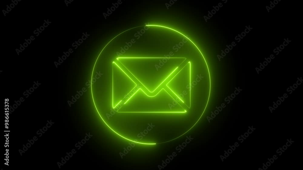 Neon mail envelope icon animated on black background. glowing neon Mail ...
