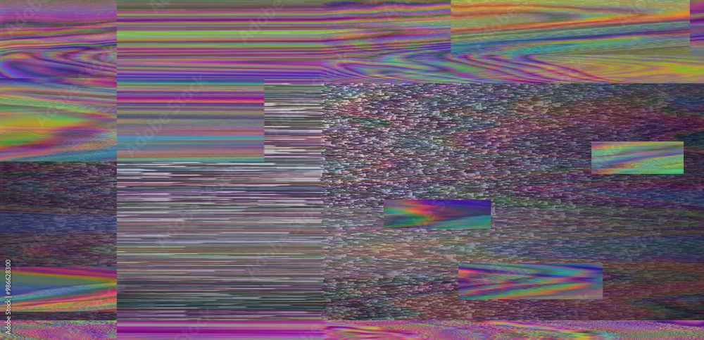 Digital glitch or a distorted video signal, with sharp angles and ...