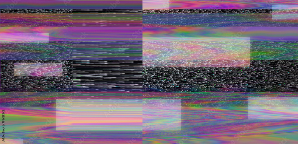 Digital glitch or a distorted video signal, with sharp angles and ...