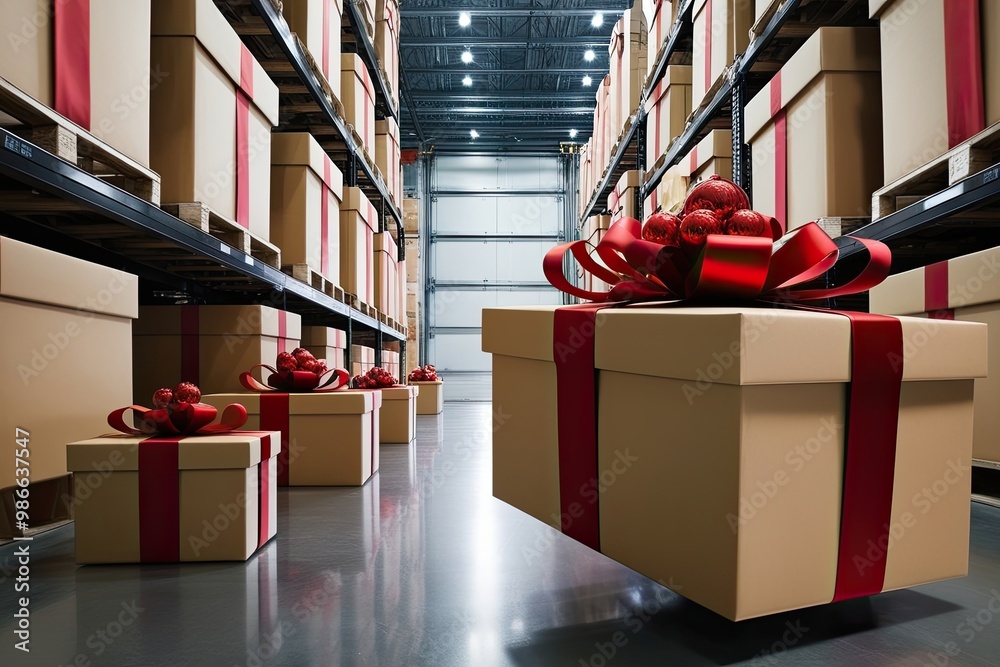 Luxurious Holiday Gift Boxes in Transit Warehouse with Radiant Lighting ...