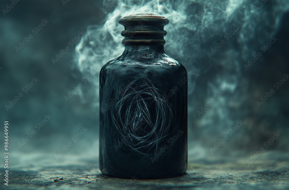 Swirling Black Shadow Potion with Wisps of Darkness: A Vial of Mystique ...