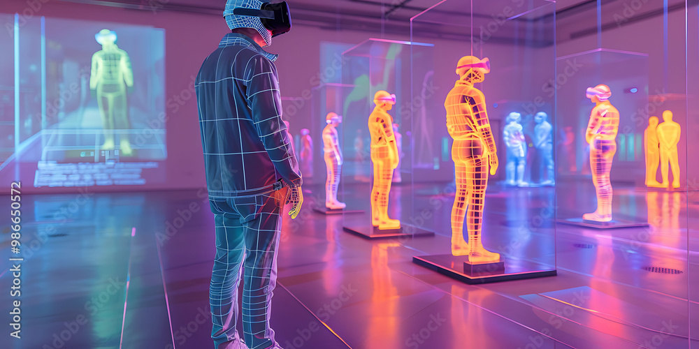 Futuristic AR art gallery where virtual sculptures displayed as ...