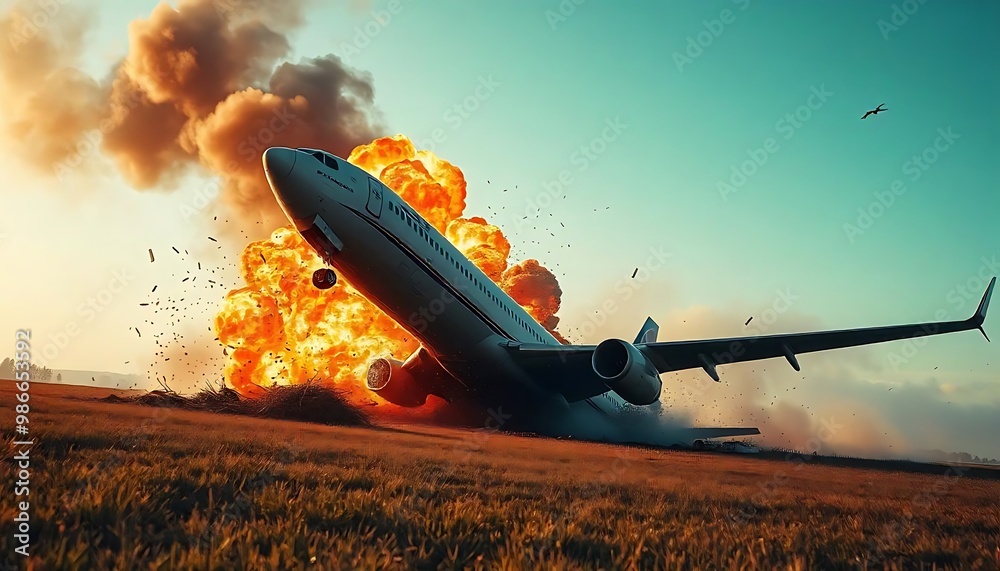 large commercial passenger jet aircraft crashing and exploding on a ...