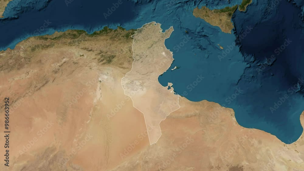 Zoom from Earth to Tunisia. (Highlighted) World map animation with ...