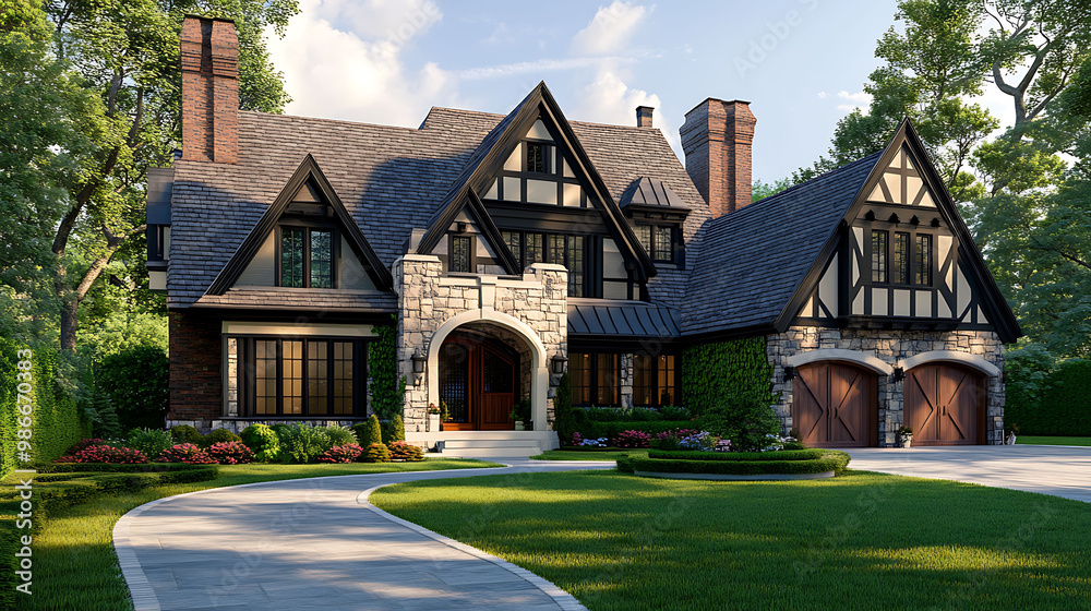 Tudor Revival home exterior design charming front elevation historical ...
