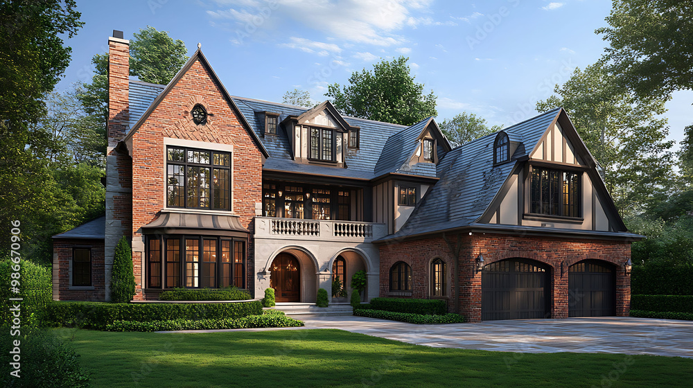 Tudor Revival house exterior design striking front elevation historical ...
