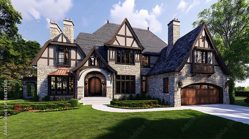 Tudorstyle home exterior design striking front elevation historical ...