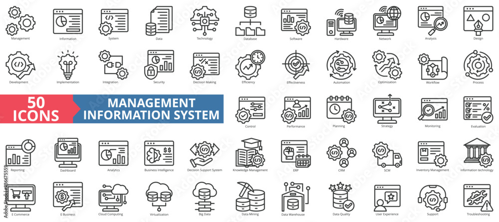 Management information system icon collection set. Containing cloud ...