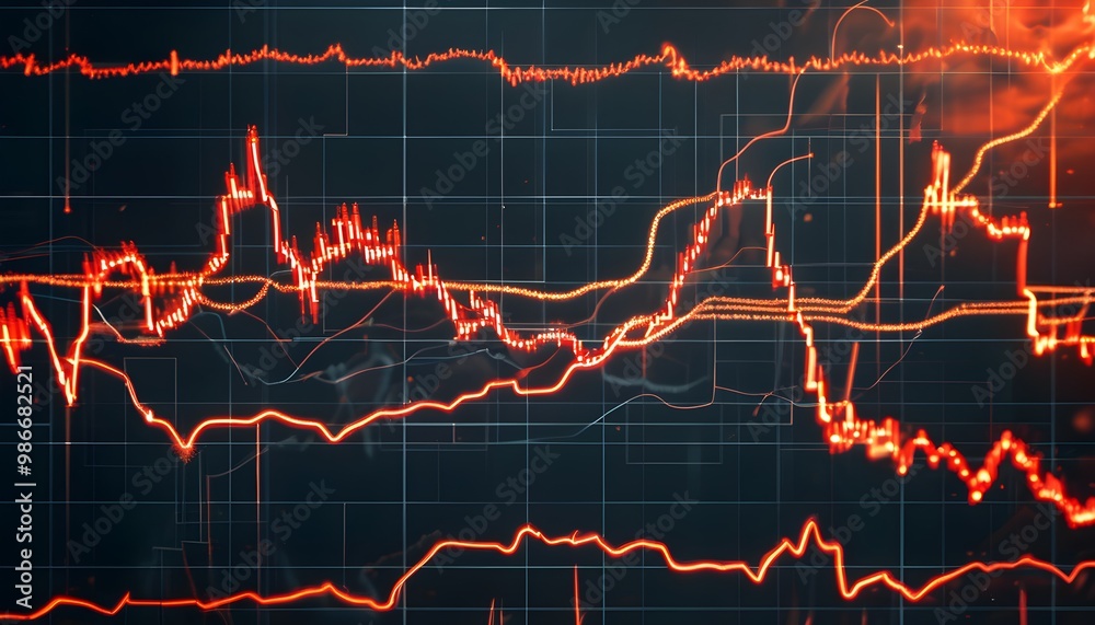 Volatile Financial Markets Illustrated by Fiery Red Chart Line Against ...