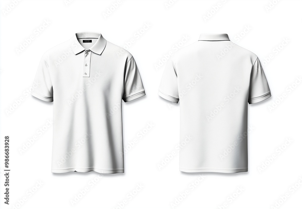 Classic white polo shirt front and back view on white background ...