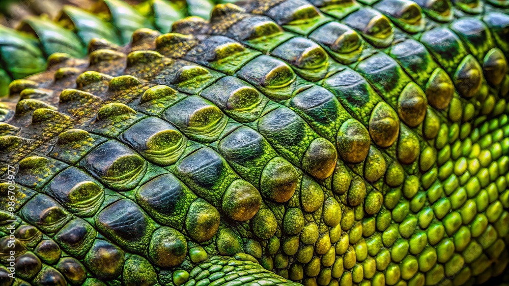 Scaly alligator skin texture covered in sharp claws, shimmering with ...