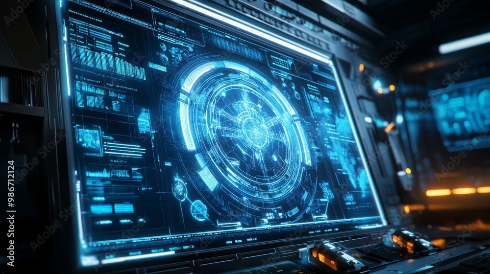 A hyper-realistic game loading screen featuring high-tech HUD elements ...