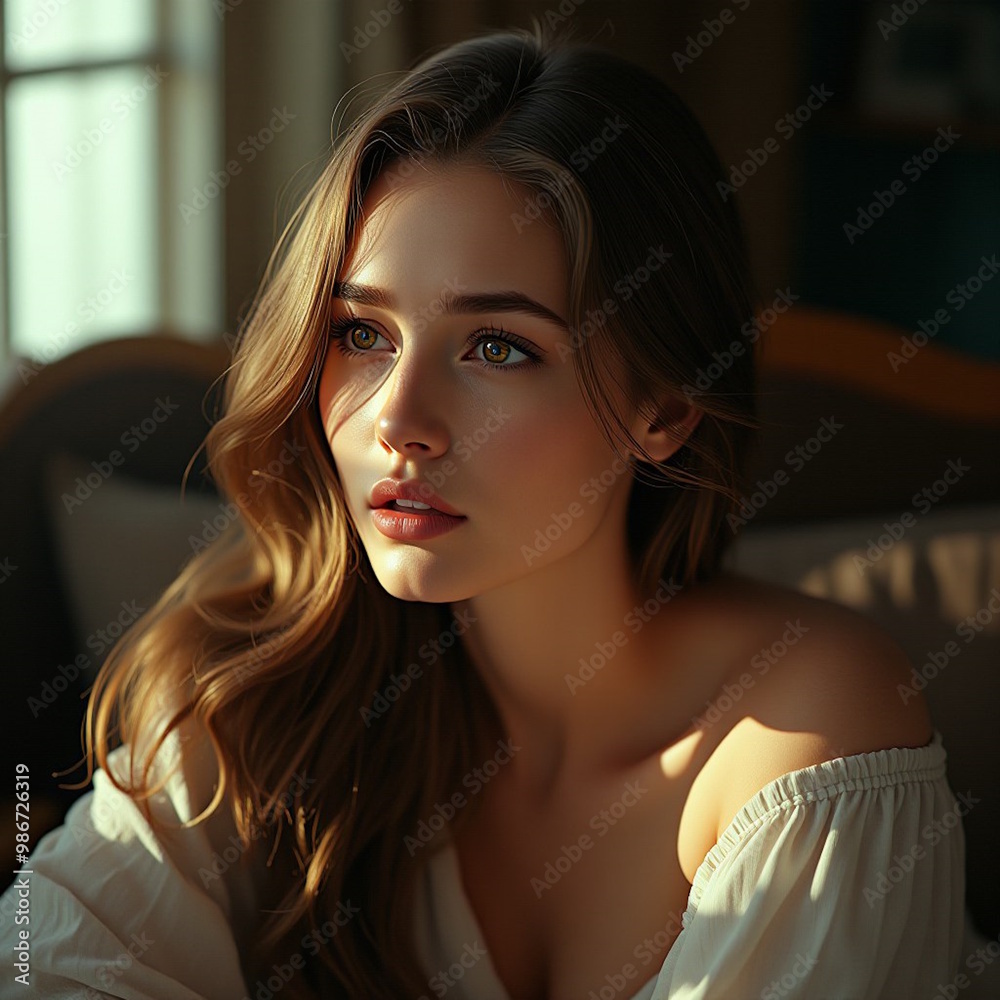 girl with a face expressing deep sadness, with clearly lowered corners ...