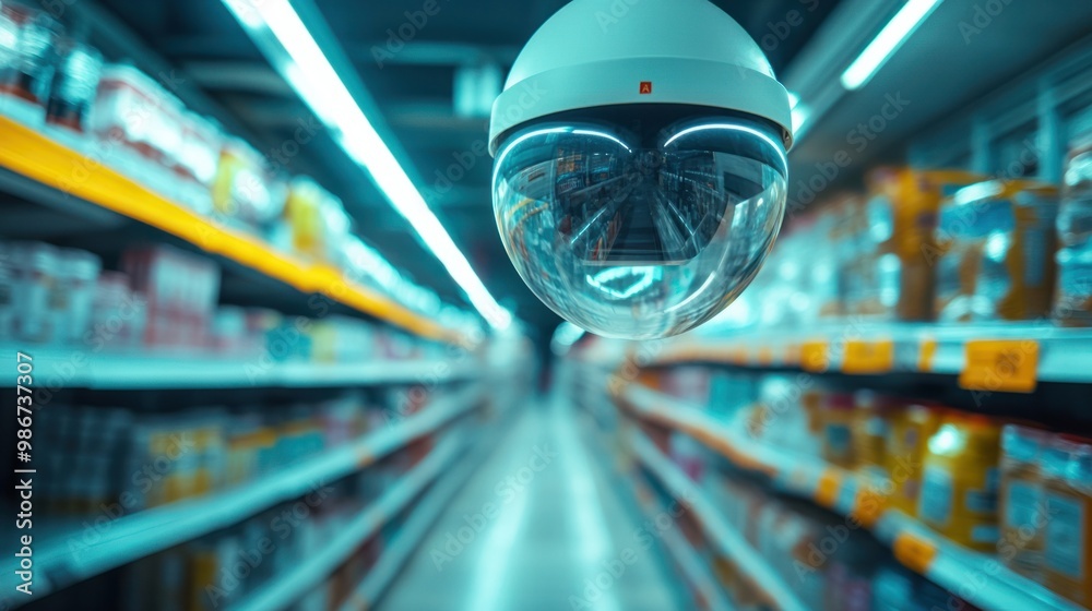 CCTV footage capturing a store interior, shelves and products visible ...