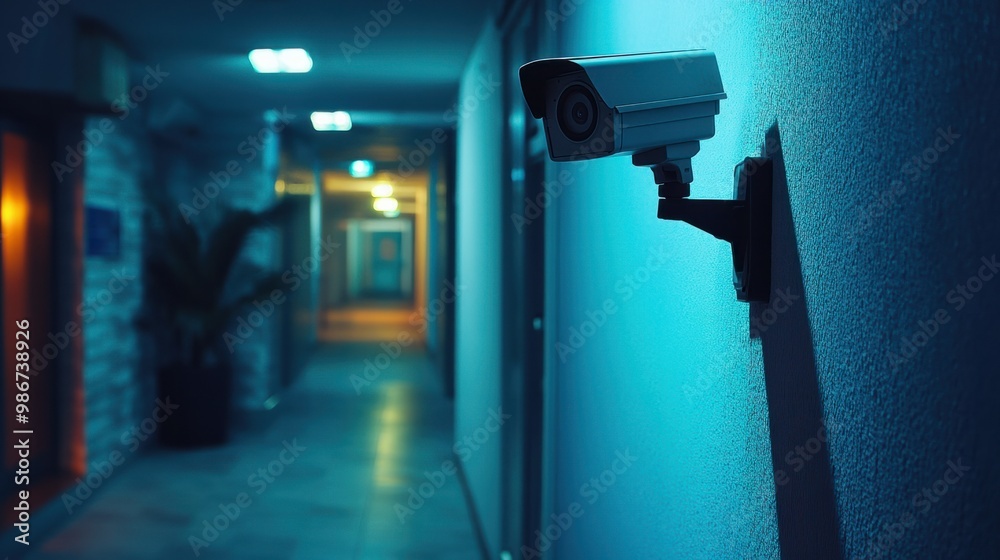 Surveillance camera capturing an apartment building entrance, timestamp ...