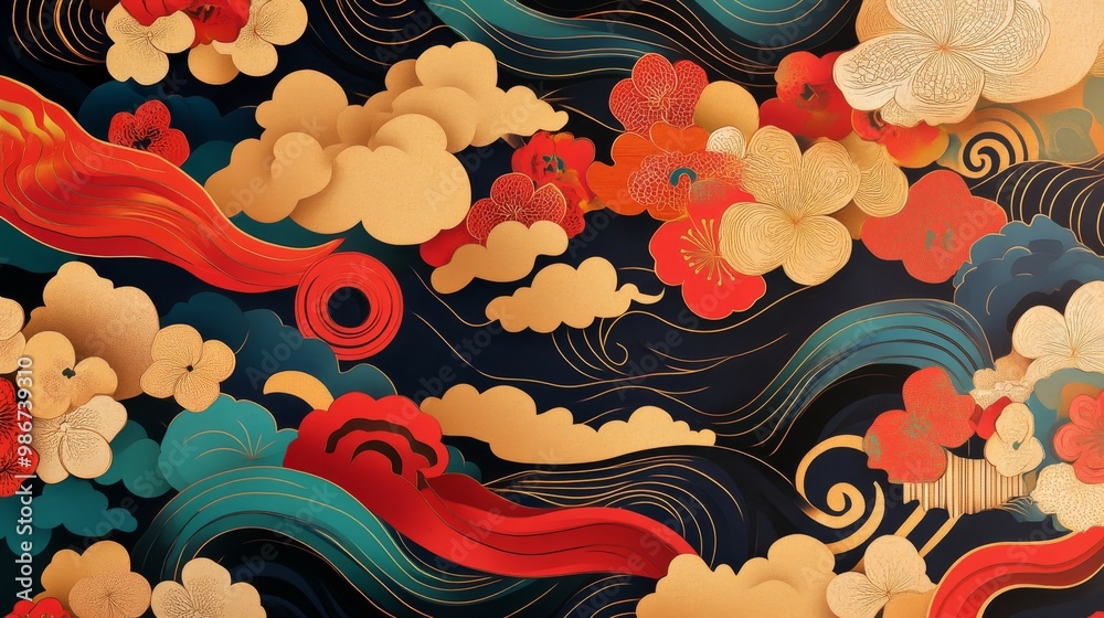 Beautiful illustrative background with korean patterns in traditional ...