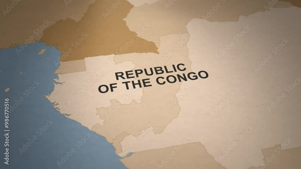 Wideo Stock: Old Paper Map of The Republic of the Congo | Adobe Stock