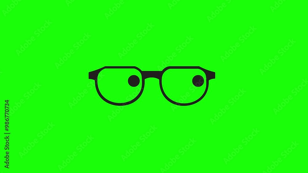 Green screen animated glasses icon. eyes flashing inside the glasses ...
