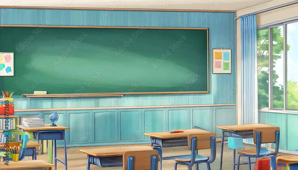 Draw a scene in front of a classroom blackboard, showing the atmosphere ...