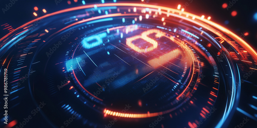 Futuristic 3D countdown clock set for 2025 with glowing elements, showcasing vibrant colors and ...