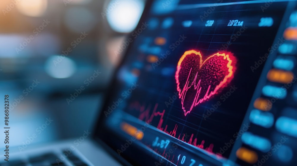 Digital medical heartbeat monitor displaying electrocardiogram ECG ...