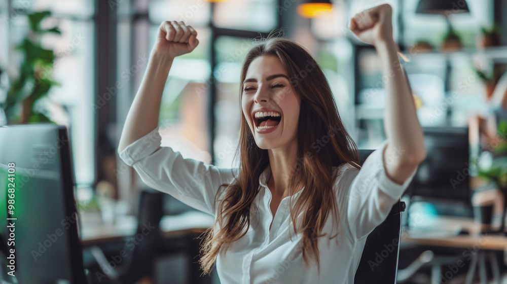 Happy excited business woman in office working. Excited Woman ...