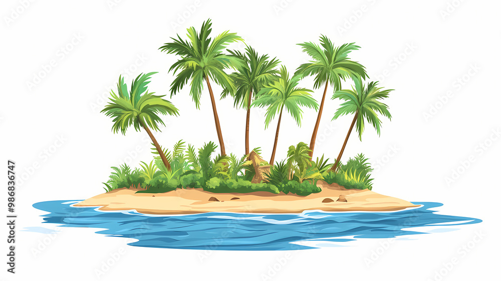Desert island in the ocean cartoon vector illustration isolated on ...