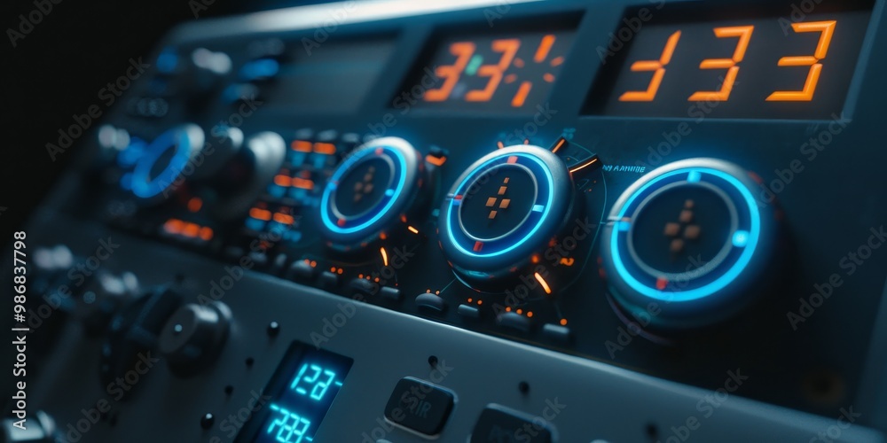 Detailed view of a ventilator's control panel with numerical settings ...