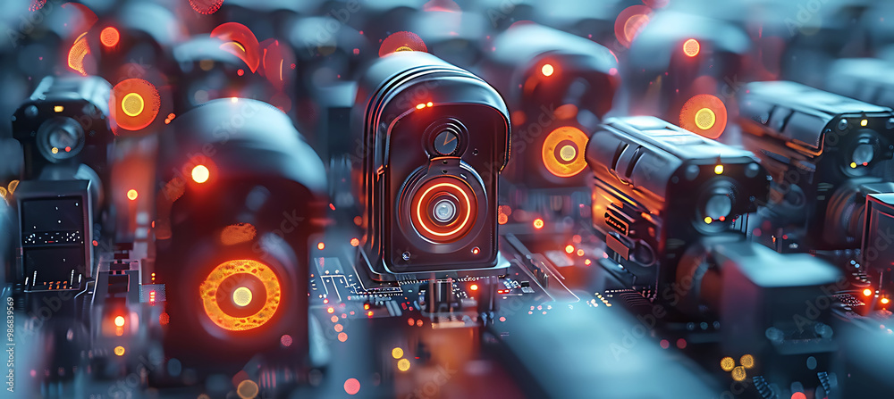 Vector illustration of Ai driven surveillance systems where artificial ...