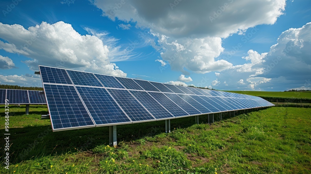 Cloudy Day at Solar Farm with Closed Solar Panel and Distribution Board ...