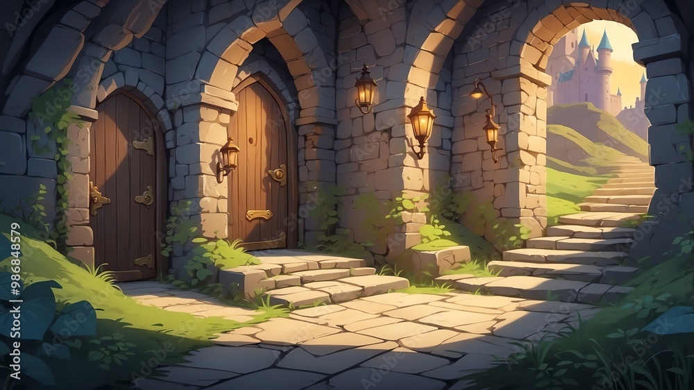 Poster Secret Passageways in the Castle Cartoon Background Design ...