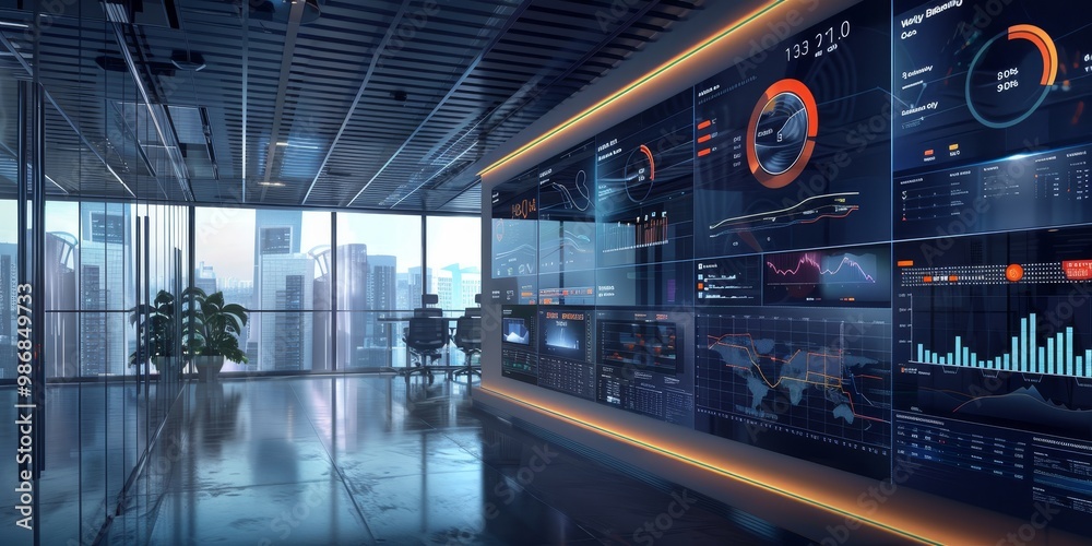 Advanced digital dashboard displaying key performance indicators, with ...