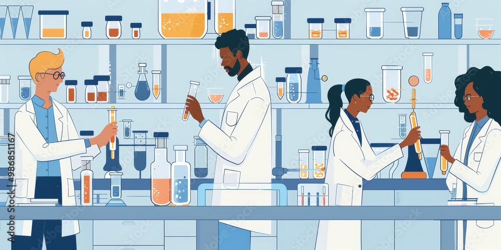 Scientists in a high-tech lab setting working on drug formulations ...