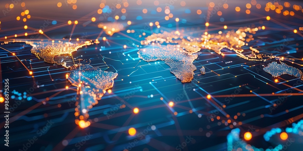 Stylized graphic of a WAN symbol connecting continents, featuring a ...