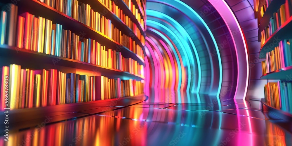 Interactive virtual bookshelf showcasing colorful digital books in a ...
