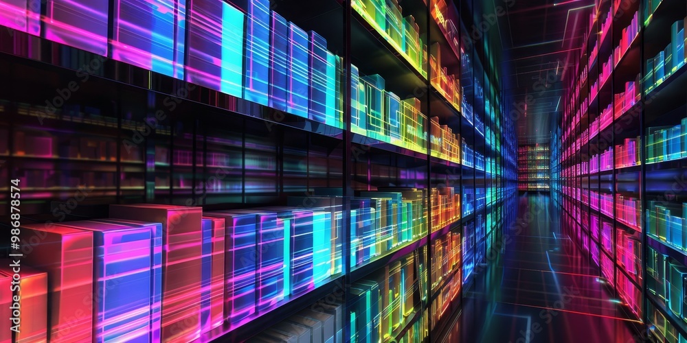 Interactive virtual bookshelf showcasing colorful digital books in a ...