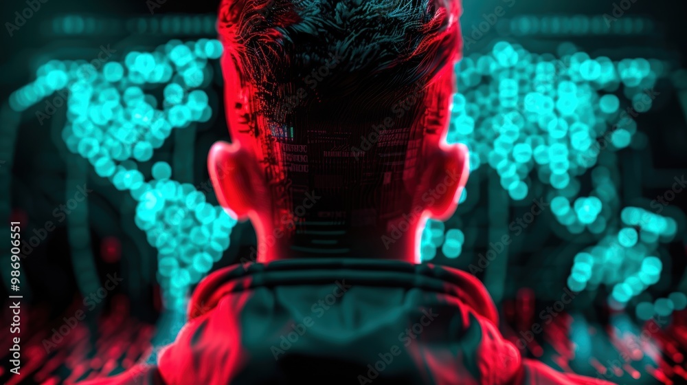 A dramatic scene depicting hackers in action, with computer screens ...