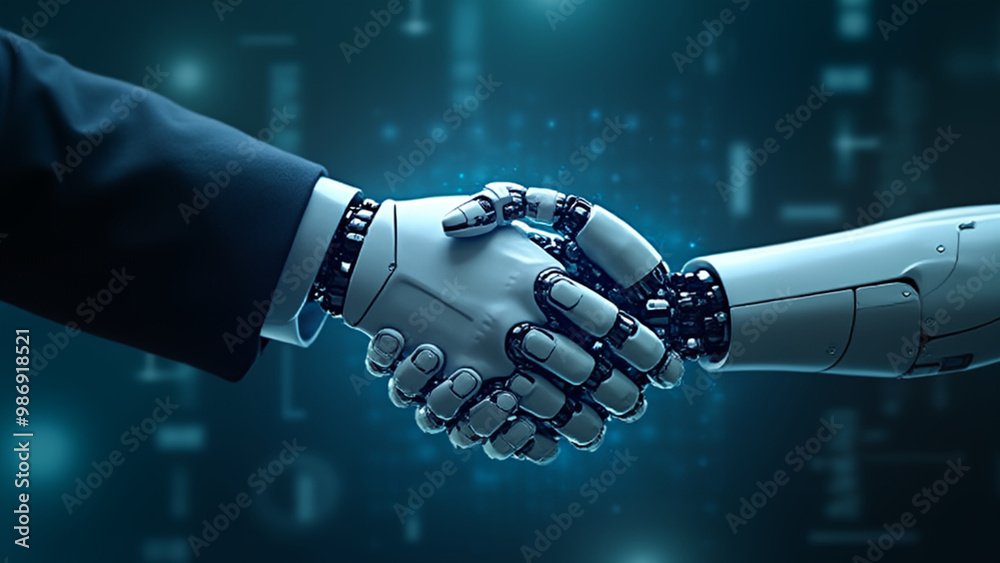 Digital robot handshake human background futuristic digital age robot ...