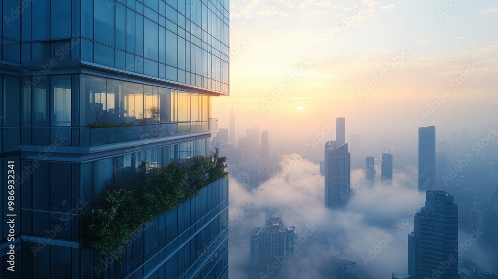 A high-rise office building with an air quality monitoring station ...