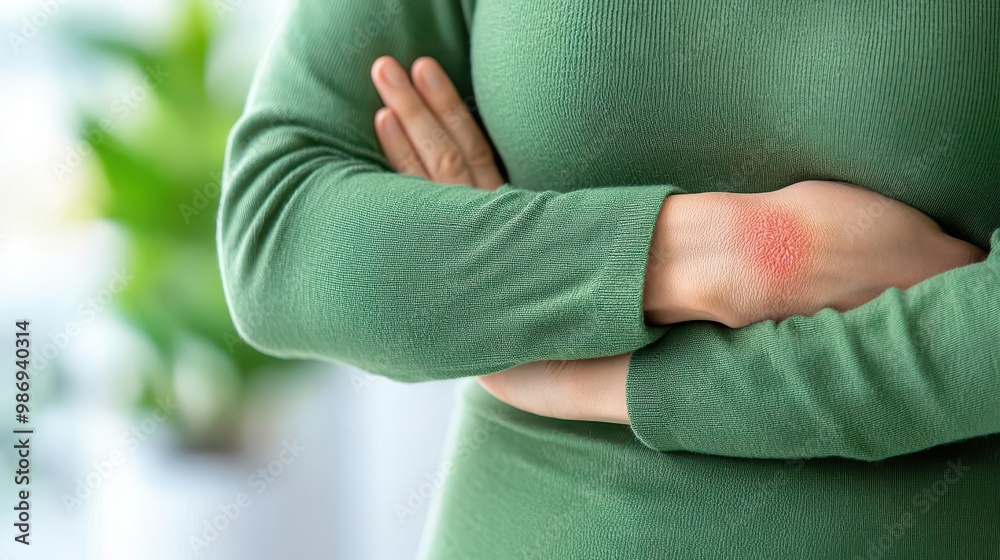 Itchy red rash on torso, visible skin irritation, symptom depiction ...