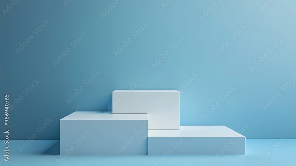 A simple and modern product display featuring three white square ...