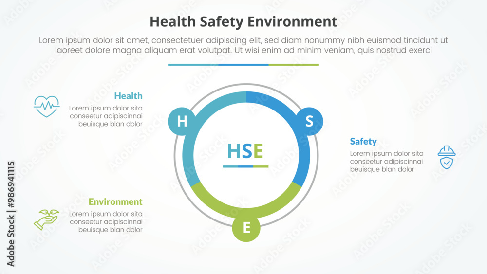 HSE infographic concept for slide presentation with big circle piechart ...