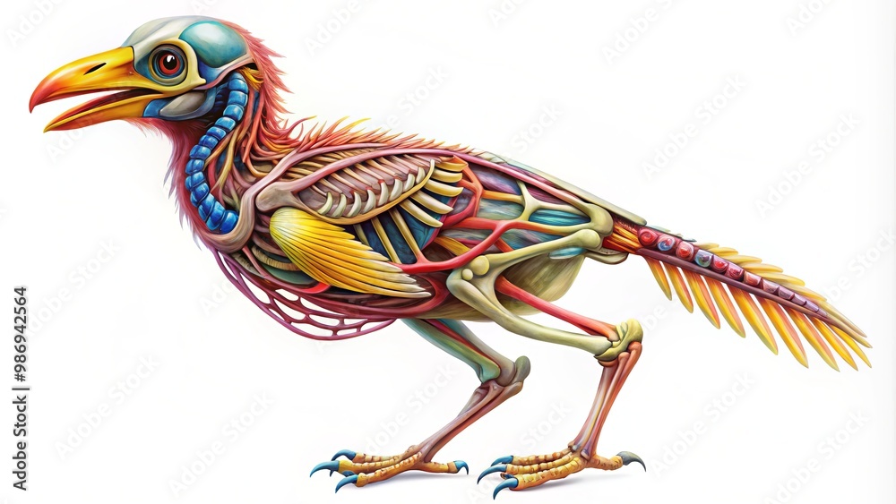 Comprehensive illustration of avian skeleton anatomy, highlighting bird ...