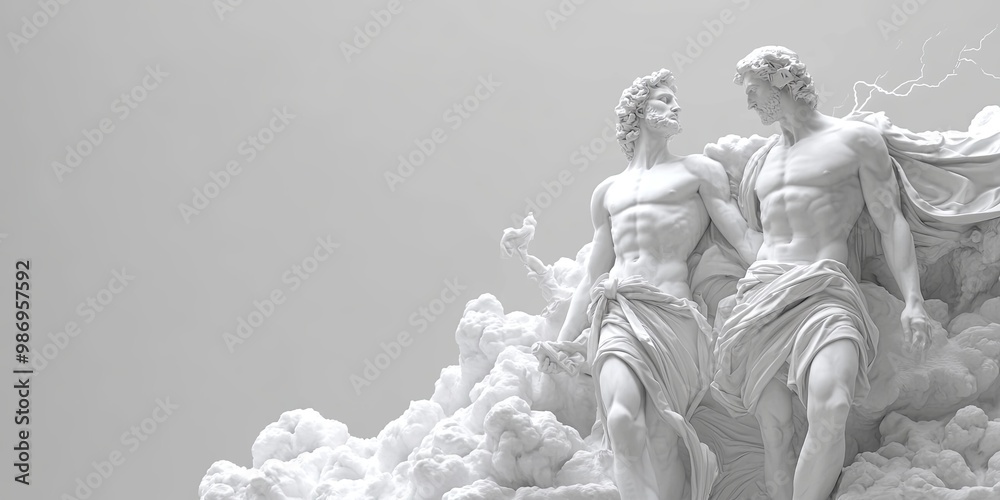 Eternal Bond: Two marble statues of Greek gods stand side-by-side ...