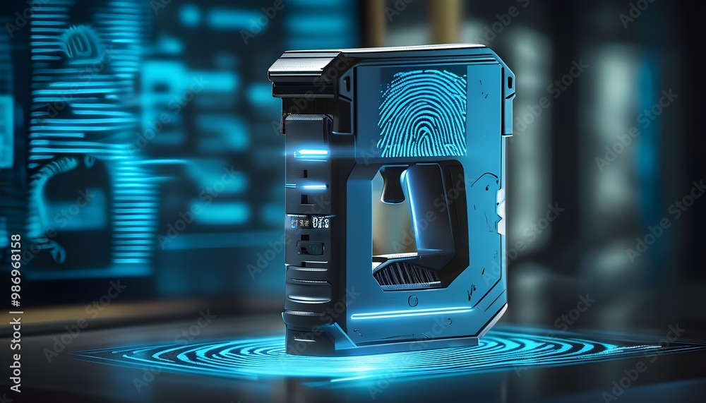 Futuristic biometric fingerprint scanning technology with a glowing ...