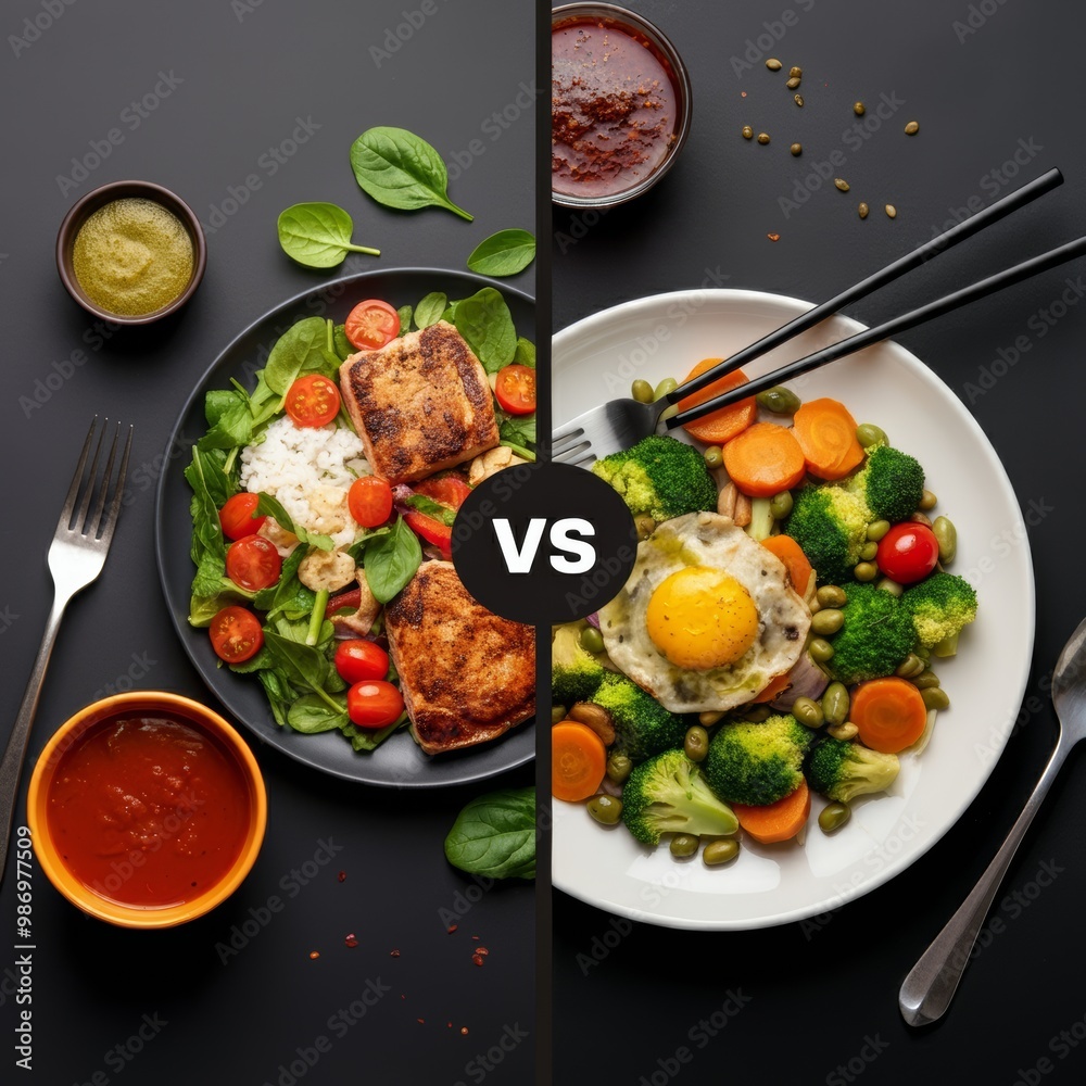 Comparison of Veg meal vs. Non Veg. World Vegan Day Stock Illustration ...