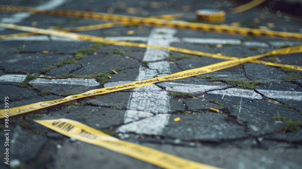 Murder Mystery: Crime Scene with Chalk Outline and Police Tape ...