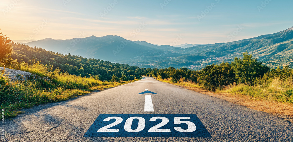 Road to 2025 with an empty road with written 2025 and arrow pointing ...