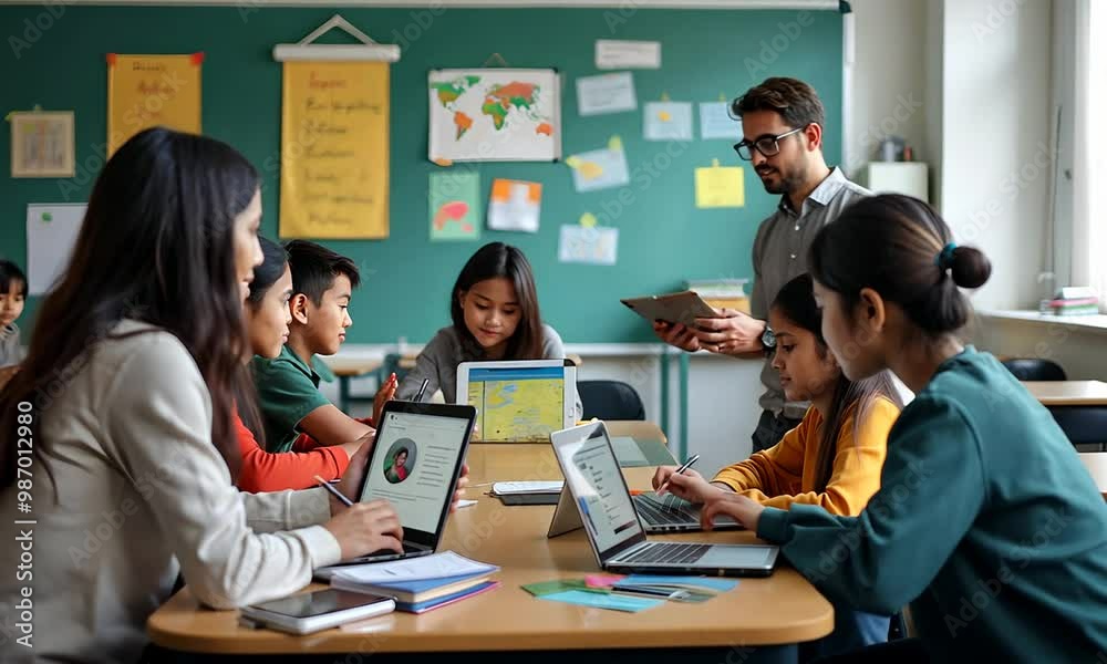 Vidéo Stock Language teacher using AI translation tool to support ...